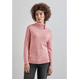 Rollkragenpullover Street One, Damen, Gr. 42, rosa (petal rose meliert), Stoff, 52% Viskose, 28% Polyester, 20% Nylon, unifarben, normal normal, hoch geschlossener Ausschnitt, B&uuml;ndchen, Pullover Rollkragenpullover, mit Knopf Details