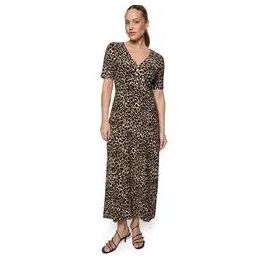 Maxikleid Zero "Damen kurzarm mit Leoprint", Damen, Gr. 40, Normalgr&ouml;&szlig;en, beige, schwarz, Jersey, Obermaterial: 3% Elasthan, 97% Polyester, bedruckt, A-Linie lang, V-Ausschnitt, Kleider Maxikleid, Raffung