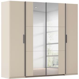 Schwebet&uuml;renschrank Rauch "Kleiderschrank Dreht&uuml;renschrank Schrank Garderobe KRONACH", champagner, griffleisten grau, mit 2 spiegel, B:225cm H:210cm T:59cm, Holzwerkstoff, Schr&auml;nke, Schwebet&uuml;renschrank, Kombischrank optional mit 1 oder 2 Spiegel viele B&ouml;den MADE IN GERMANY