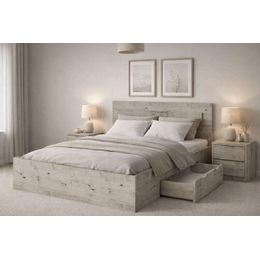 Bett Home Affaire "PRESSAC mit Schubladen und Beleuchtung, in 2 Breiten - 160 und 180 cm", eiche natur, B:166,6cm H:100cm L:204,4cm, Betten, Bett, Bettgestell mit Schubladen, ohne Lattenrost und Matratze