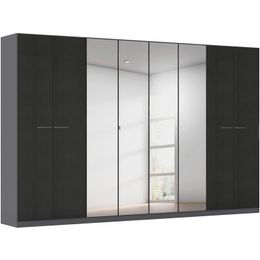 Dreht&uuml;renschrank Rauch "Kleiderschrank Schrank Garderobe OTELI inkl. Inneneinteilung", graumetallic, hochglanz effektgrau, B:360cm H:229cm T:54cm, Holzwerkstoff, Schr&auml;nke, Dreht&uuml;renschrank, mit zus&auml;tzlichen Einlegeb&ouml;den, optional mit Spiegel MADE IN GERMANY