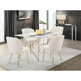 Esstisch OTTO HOME "Louie", wei&szlig; (marmorfarben, golden, golden, marmorfarben), B:160cm H:76cm T:90cm, Tische, Esstisch, mit Tischplatte in Marmor Optik, Gestell aus Metall golden, H&ouml;he 76 cm