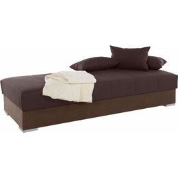 Polsterliege Hapo "Sam", braun (dunkelbraun strukturstoff, braun microvelours), Liegefl&auml;che B/L: 90cm x 200cm, H3, Bonnell-Federkernmatratze, Komplettbetten, mit Bettkasten