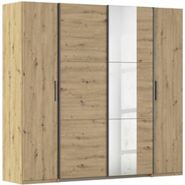 Schwebet&uuml;renschrank Rauch "Kleiderschrank Dreht&uuml;renschrank Schrank Garderobe KRONACH", eiche artisan, griffleisten grau, mit 1 spiegel, B:225cm H:210cm T:59cm, Holzwerkstoff, Schr&auml;nke, Schwebet&uuml;renschrank, Kombischrank optional mit 1 oder 2 Spiegel viele B&ouml;den MADE IN GERMANY