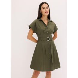 bonprix Blusenkleid aus reiner Baumwolle, gr&uuml;n, Gr.48, modisches Blusenkleid mit G&uuml;rtel in der Taille, aus 100% Baumwolle