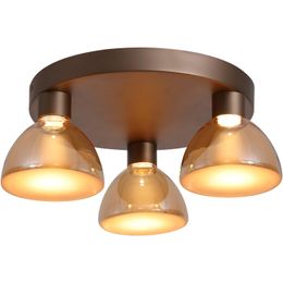 Searchlight LED Deckenleuchte "Cannes LED 3Lt-Deckenleuchte, Latte-Metall und Bernsteinglas", Energieeffizienz: G (A-G), braun (latte), H: 17,1cm, 1 Stk., Leuchten, LED Deckenleuchte