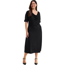sheego Damen Jerseykleid mit Wasserfall-Ausschnitt schwarz Gr&ouml;&szlig;e 48