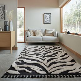 Teppich FLAIR RUGS "ESRA ZEBRA", monochrom, B:200cm H:20mm L:300cm, Oberfl&auml;che: 100% Polyester. R&uuml;ckseite: 41% Baumwolle, 32% Polyester, 27% Synthetik, Teppiche, Teppich