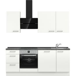 K&uuml;chenzeile Nobilia "Laser II", NEU: individuell anpassbar mit gratis Profi-Beratung", k&uuml;che: wei&szlig;, korpus: alpinwei&szlig;, arbeitsplatte: schwarzbeton nachbildung, B:210,3cm H:216,6cm T:60cm, Komplettk&uuml;chen-Sets, K&uuml;chenzeile, vormontiert, 210 cm breit, optional mit verschiedenen E‑Ger&auml;te-Sets