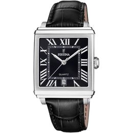 Quarzuhr Festina "On The Square", schwarz (schwarz, schwarz), Armbanduhren, Damen, Quarzuhr, Armbanduhr, Herrenuhr, Damenuhr, Lederarmband, Datum