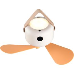REALITY LEUCHTEN LED Deckenleuchte "RENA mit Ventilator, Akku-H&auml;ngeventilator mit Licht &Oslash; 27cm H&ouml;he 9cm", wei&szlig;, braun, 1, &Oslash; 27cm H: 9cm, 1 Stk., Leuchten, LED dimmbar, USB-Ladefunktion, max 10h Laufzeit Ventilator 4-stufig, LED Deckenleuchte