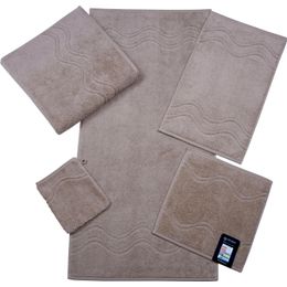 Waschhandschuh Ross "Cashmere feeling", braun (cappuccino), B:16cm L:22cm, Frottier, Baumwolle, Handt&uuml;cher, mit Wellen-Bord&uuml;re