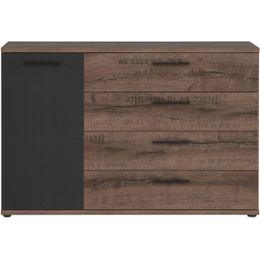 Kombikommode FORTE "Jacky", braun (schlammeichefarben, schwarzeichefarben), B:125cm H:83cm T:41cm, Sideboards, Kombikommode