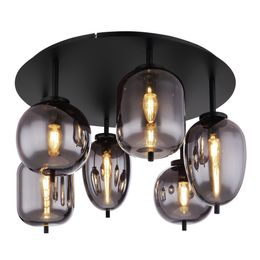 Globo LIGHTING Deckenleuchte "BLACKY", schwarz (schwarz matt), 6, &Oslash; 63cm H: 49cm, 1 Stk., Leuchten, Deckenleuchte Schwarz, Rauchglas, 3 Gl&auml;ser, E14, Deckenleuchte