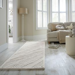 Teppich FLAIR RUGS "SCULPTURED ABSTRACT", wei&szlig;, B:80cm H:14mm L:300cm, Oberfl&auml;che: 91% Wolle, 9% Polyester. R&uuml;ckseite: 47% Baumwolle, 32% Polyester, 21% Viskose, Teppiche, Teppich