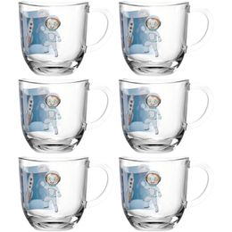 Tasse Leonardo "Weltall BAMBINI AVVENTURA", bunt (mehrfarbig), H:9cm &Oslash;:8,4cm, Glas, Trinkgef&auml;&szlig;e, Kaffeetasse Teeglas Kinderbecher, 280 ml, 6-teilig