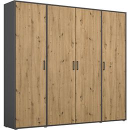 Kleiderschrank Rauch "VOYAGER Garderobe W&auml;scheschrank Schlafzimmer", grau (graumetallic, eiche artisan, griffe graumetallic), B:187cm H:194cm T:53cm, Holzwerkstoff, Schr&auml;nke, Kleiderschrank, mit 2 modernen Griffvarianten, viel Stauraum MADE IN GERMANY