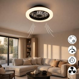 Hanseatic LED Deckenleuchte "DLVO69222RS, Deckenventilator mit Licht &Oslash; 38cm, inkl Fernbedienung", schwarz matt, wei&szlig;, 1, &Oslash; 38,5cm H: 14cm, 1 Stk., Leuchten, Ventilator mit 5 Stufen, Vor- & R&uuml;cklauf, LED mit CCT Timer Nachtlicht, LED Deckenleuchte