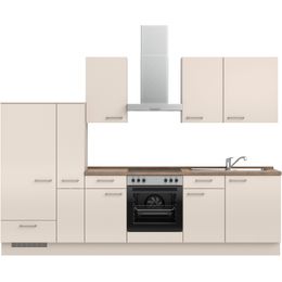 K&uuml;chenzeile Nobilia "Laser I", NEU: individuell anpassbar mit gratis Profi-Beratung", beige (k&uuml;che: natur, korpus: sandfarben, arbeitsplatte: eiche havanna nachbildung), B:300,3cm H:216,6cm T:60cm, Komplettk&uuml;chen-Sets, K&uuml;chenzeile, vormontiert, 300 cm breit, optional mit verschiedenen E‑Ger&auml;te-Sets