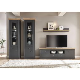 Wohnwand OTTO HOME "Westminster", grau (dunkelgrau, wotan eiche), B:342cm, Kastenm&ouml;bel-Sets, Holz Wohnw&auml;nde Wohnwand, im romantischen Landhausstil