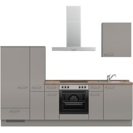 K&uuml;chenzeile Nobilia "Laser I", NEU: individuell anpassbar mit gratis Profi-Beratung", grau (k&uuml;che: grau, korpus: taupegrau, arbeitsplatte: eiche havanna nachbildung), B:270,3cm H:216,6cm T:60cm, Komplettk&uuml;chen-Sets, K&uuml;chenzeile, vormontiert, 270 cm breit, optional mit verschiedenen E‑Ger&auml;te-Sets