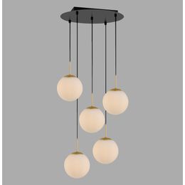 Deckenleuchte "Elorea - Pendellampe mit gro&szlig;en Glaskugeln", schwarz, messing, 5, &Oslash; 16cm H: 58,5cm, 1 Stk., LeGer Home by Lena Gercke, Leuchten, opal matt wei&szlig;, schwarz gold, Pendell&auml;ge einstellbar, E14, Rondell, Deckenleuchte