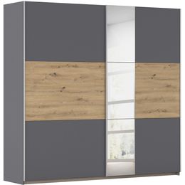 Schwebet&uuml;renschrank Rauch "Kleiderschrank Schrank Garderobe ASTANA", grau (graumetallic, eiche artisan), B:218cm H:210cm T:59cm, Holzwerkstoff, Schr&auml;nke, Schwebet&uuml;renschrank, mit 3 Spiegelelementen, Metallgriffleisten alufarbig MADE IN GERMANY
