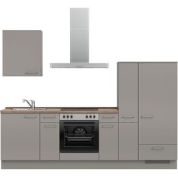 K&uuml;chenzeile Nobilia "Laser I", NEU: individuell anpassbar mit gratis Profi-Beratung", grau (k&uuml;che: grau, korpus: taupegrau, arbeitsplatte: eiche havanna nachbildung), B:270,3cm H:216,6cm T:60cm, Komplettk&uuml;chen-Sets, K&uuml;chenzeile, vormontiert, 270 cm breit, optional mit verschiedenen E‑Ger&auml;te-Sets