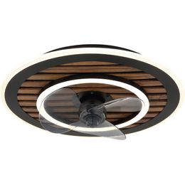 Globo LIGHTING Deckenleuchte "TREVINO", schwarz matt, &Oslash; 49cm H: 13cm, 1 Stk., Leuchten, Ventilator k&uuml;hlen-heizen holzoptik rauchfarben CCT 2700-6000K elegant, Deckenleuchte