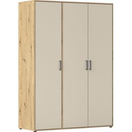 Kleiderschrank Rauch "VOYAGER Garderobe W&auml;scheschrank Schlafzimmer", beige (champagner), eiche artisan, griffe graumetallic, B:140cm H:194cm T:53cm, Holzwerkstoff, Schr&auml;nke, Kleiderschrank, mit 2 modernen Griffvarianten, viel Stauraum MADE IN GERMANY