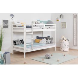 Etagenbett OTTO HOME "Ren&eacute;, Hochbett, Stockbett 2 Farben, Schubkasten optional", wei&szlig; (kiefer massiv wei&szlig;), B:98cm H:140cm L:206cm, Etagenbetten, Etagenbett, FSC zertifiziertes Massivholz, mit Trittleiter + Rundum-Absturzschutz