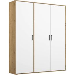 Kleiderschrank Rauch "VOYAGER Garderobe W&auml;scheschrank Schlafzimmer", wei&szlig; (eiche artisan, alpinwei&szlig;, griffe graumetallic), B:140cm H:194cm T:53cm, Holzwerkstoff, Schr&auml;nke, Kleiderschrank, mit 2 modernen Griffvarianten, viel Stauraum MADE IN GERMANY