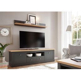Wohnwand OTTO HOME "Westminster", grau (dunkelgrau, wotan eiche), B:180cm, Kastenm&ouml;bel-Sets, Holz Wohnw&auml;nde Wohnwand, im romantischen Landhausstil