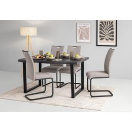Essgruppe Hela "GISELLE Esszimmer, Essgruppe, Sitzgruppe", grau (grau, schlamm, schlamm, schwarz), Sitzm&ouml;bel-Sets, Essgruppe, Esstisch U-Gestell Metall, Tischplatte mit Baumkante, OTTOs Choice