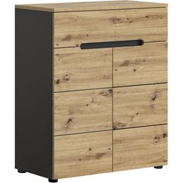 Schuhkommode Home Affaire "REHAT, TOPSELLER, Breite 80cm, 2 T&uuml;ren, 1 Schubkasten, 4 F&auml;cher", grau (basalt grau, artisan eiche nachbildung), B:80cm H:94cm T:37cm, Sideboards, Schuhkommode, Schuhschrank, Kommode, Garderobenschrank, Anrichte, Sideboard