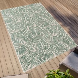 Teppich "Outdoorteppich PARADISE - Leaves", gr&uuml;n (gr&uuml;n,hellbraun,beige), B:120cm H:4mm L:170cm, Polypropylen, PRIMAFLOR-IDEEN IN TEXTIL, Teppiche, Teppich, Flachgewebe, Palmbl&auml;tter, In- und Outdoor geeignet, wasserfest