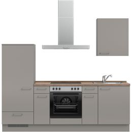 K&uuml;chenzeile Nobilia "Laser I", NEU: individuell anpassbar mit gratis Profi-Beratung", grau (k&uuml;che: grau, korpus: taupegrau, arbeitsplatte: eiche havanna nachbildung), B:240,3cm H:216,6cm T:60cm, Komplettk&uuml;chen-Sets, K&uuml;chenzeile, vormontiert, 240 cm breit, optional mit verschiedenen E‑Ger&auml;te-Sets