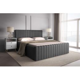 Polsterbett Home Affaire "MOIVRE wahlweise mit/ohne Bettkasten, Breite Liegefl&auml;che 160/180 cm", anthrazit, B:181cm H:112cm L:220cm, 100% Polyester, Betten, Polsterbett, Stauraumbett, Doppelbet mit Kopfteil, ohne Matratze, 2 Breiten
