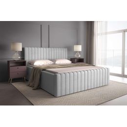 Polsterbett Home Affaire "MOIVRE wahlweise mit/ohne Bettkasten, Breite Liegefl&auml;che 160/180 cm", silbergrau, B:201cm H:112cm L:220cm, 100% Polyester, Betten, Polsterbett, Stauraumbett, Doppelbet mit Kopfteil, ohne Matratze, 2 Breiten