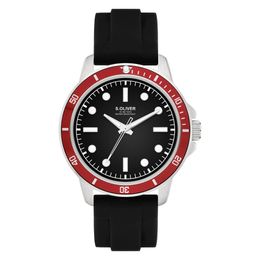Quarzuhr s.Oliver "Elegant Silicone", schwarz, rot, Armbanduhren, Herren, Quarzuhr, Armbanduhr, Herrenuhr, Silikonarmband, analog