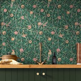 Vliestapete "Bird & Pomegranate", gr&uuml;n, B:0,52m L:10m, Vlies, WILLIAM MORRIS AT HOME, Tapeten, Design Tapeten