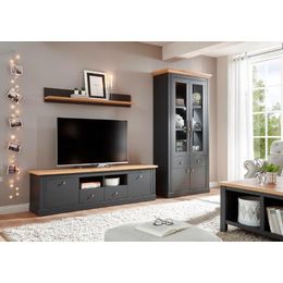 Wohnwand OTTO HOME "Westminster", dunkelgrau, wotan eiche, B:297cm, Kastenm&ouml;bel-Sets, Holz Wohnw&auml;nde Wohnwand, im romantischen landhausstil