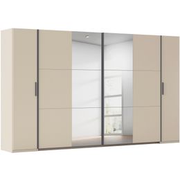 Schwebet&uuml;renschrank Rauch "Kleiderschrank Dreht&uuml;renschrank Schrank Garderobe KRONACH", champagner, griffleisten grau, mit 2 spiegel, B:354cm H:210cm T:59cm, Holzwerkstoff, Schr&auml;nke, Schwebet&uuml;renschrank, Kombischrank optional mit 1 oder 2 Spiegel viele B&ouml;den MADE IN GERMANY