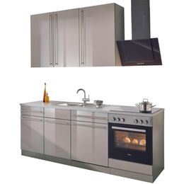 Wiho-K&uuml;chen K&uuml;chenzeile WIHO K&Uuml;CHEN "Chicago", braun (k&uuml;che: braun, korpus: tr&uuml;ffelfarben, arbeitsplatte: canvas grau), B:220cm T:60cm, Komplettk&uuml;chen-Sets, K&uuml;chenzeile, mit E-Ger&auml;ten, Breite 220 cm
