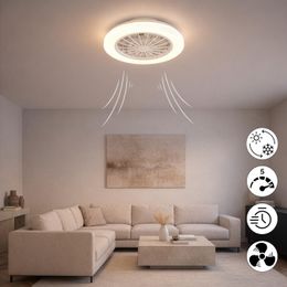 Hanseatic LED Deckenleuchte "DLVO69222RS, Deckenventilator mit Licht &Oslash; 38cm, inkl Fernbedienung", wei&szlig; matt, 1, &Oslash; 38,5cm H: 14cm, 1 Stk., Leuchten, Ventilator mit 5 Stufen, Vor- & R&uuml;cklauf, LED mit CCT Timer Nachtlicht, LED Deckenleuchte