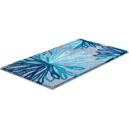Badematte Grund "Art", blau (t&uuml;rkis, grau), H:20mm, Polyacryl, Badematten, Badematte, florales Muster, elegante Badematte