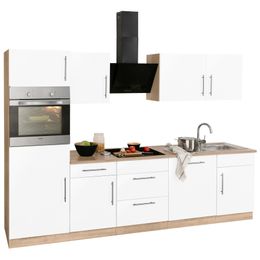 Wiho-K&uuml;chen K&uuml;chenzeile WIHO K&Uuml;CHEN "Cali", wei&szlig; (k&uuml;che: braun, korpus: sonoma eiche nachbildung, arbeitsplatte: sonoma eiche nachbildung), B:280cm T:60cm, Komplettk&uuml;chen-Sets, K&uuml;chenzeile, ohne E-Ger&auml;te, Breite 280 cm