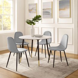 Essgruppe OTTO HOME "Eadwine, Sitzgruppe Esstisch plus 4 Esszimmerst&uuml;hle", grau (hellgrau, hellgrau), Samtvelours, Marmorfarben/hellgrau, FSC-zertifizierter Holzwerkstoff, Sitzm&ouml;bel-Sets, Essgruppe
