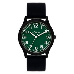 Quarzuhr s.Oliver "The Black Rush", schwarz, gr&uuml;n, Armbanduhren, Kinder, Quarzuhr, Armbanduhr, Silikonarmband, Kinderuhr, Junge, analog