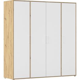 Kleiderschrank Rauch "VOYAGER Garderobe W&auml;scheschrank Schlafzimmer", alpinwei&szlig;, eiche artisan, griffe wei&szlig;, B:187cm H:194cm T:53cm, Holzwerkstoff, Schr&auml;nke, Kleiderschrank, mit 2 modernen Griffvarianten, viel Stauraum MADE IN GERMANY